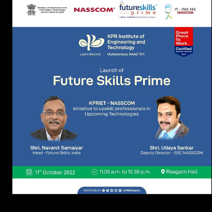 Launch Of Future Skills Nasscom Kpr Institute Engineering And