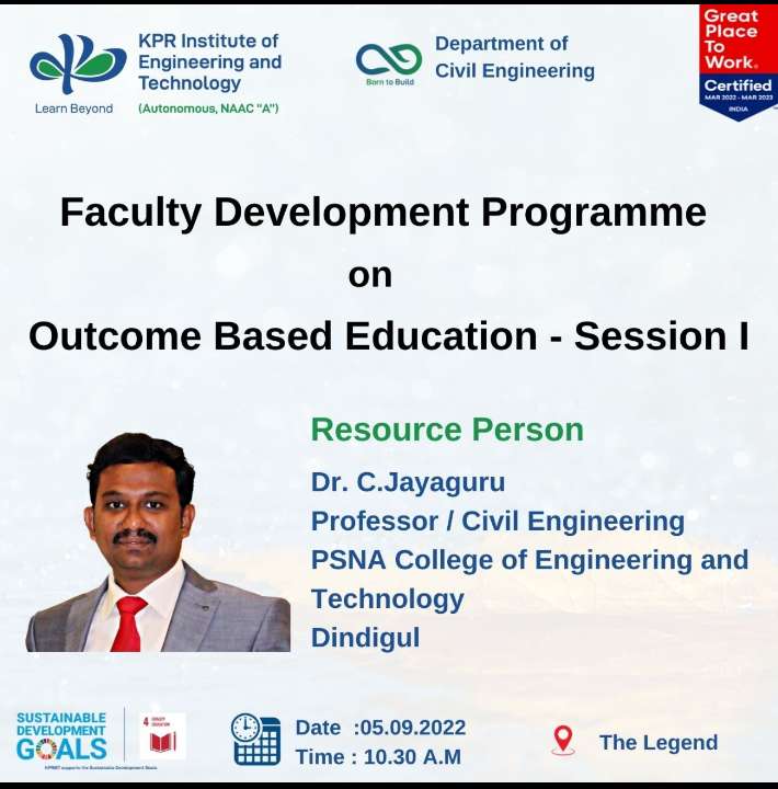 Outcome Based Education Session I Kpr Institute Engineering And Technology Autonomous