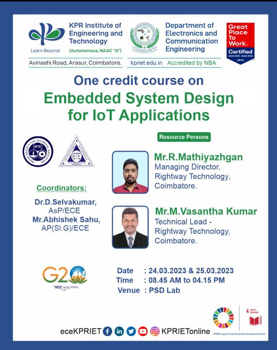 ONE CREDIT COURSE ON “EMBEDDED SYSTEM DESIGN FOR IOT” , KPR Institute ... ONE CREDIT COURSE ON “EMBEDDED SYSTEM DESIGN FOR IOT” , KPR Institute ...