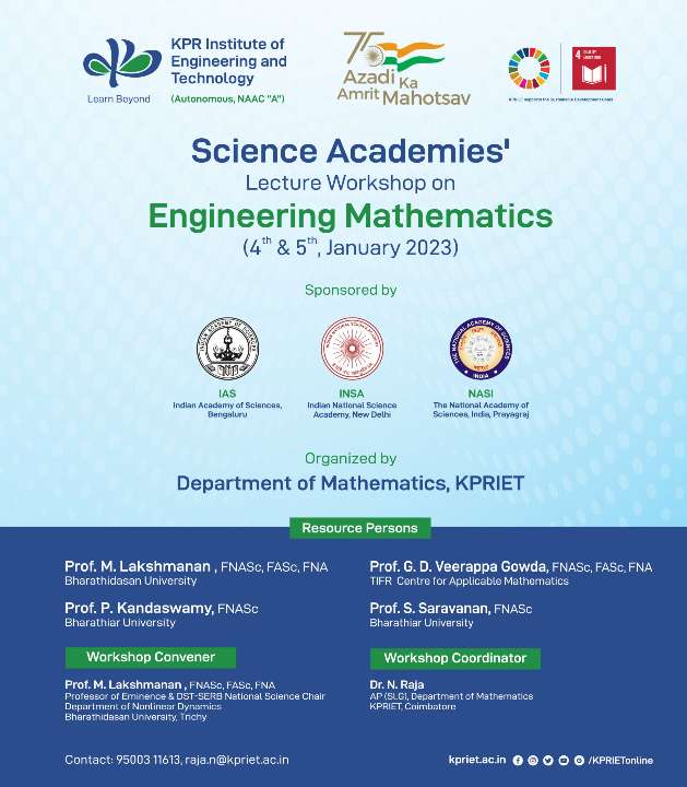 SCIENCE ACADEMIES' LECTURE WORKSHOP ON ENGINEERING MATHEMATICS, KPR ...