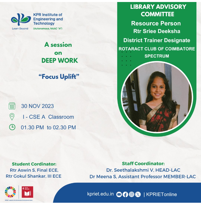 Focus Uplift A Session In Deep Work Kpr Institute Engineering And